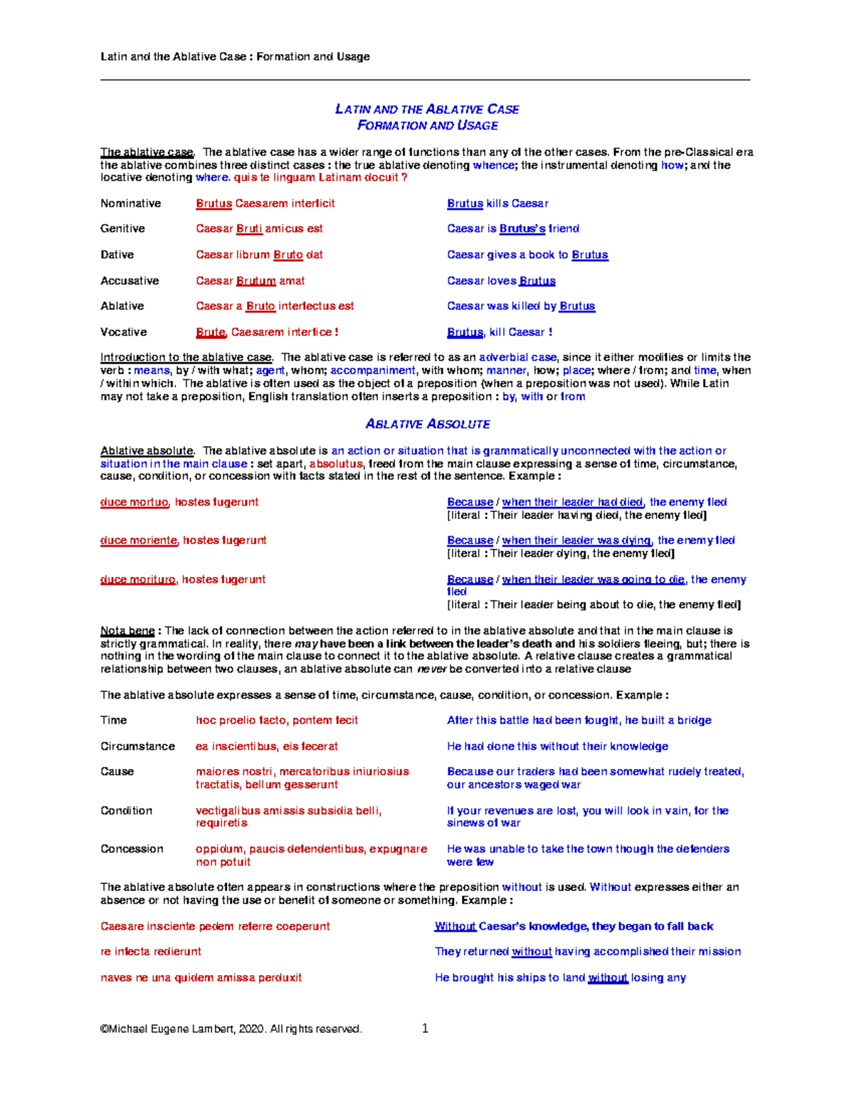 LATIN 101: Ablative Case - Formation and Usage Guide - Studocu