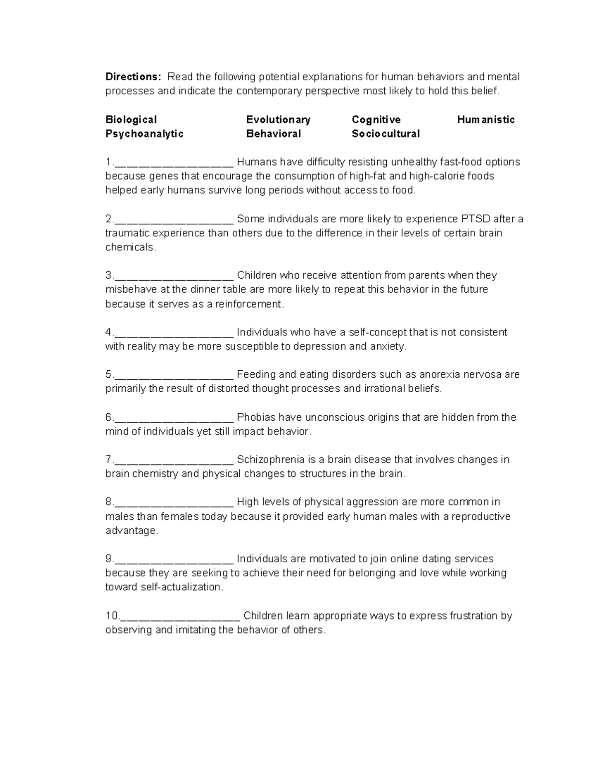 APPSYCH Final Exam: Human Behavior Perspectives Explained - Studocu