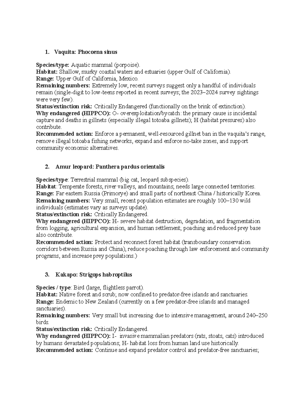 Endangered Species Research: Critical Habitats & Conservation Actions ...