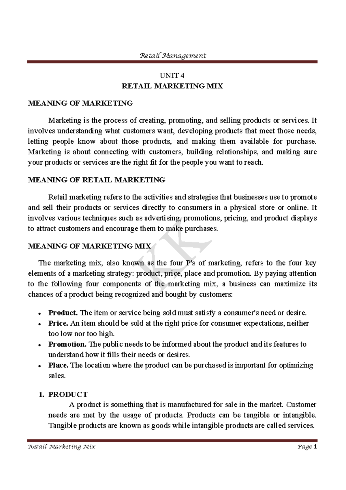 Retail Marketing Mix - Summary of Key Concepts and Strategies - Studocu