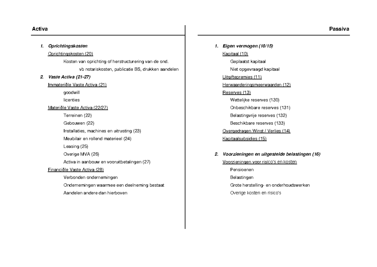 Actief-Passief Balans Schema: Overzicht van Activa en Passiva - Studocu