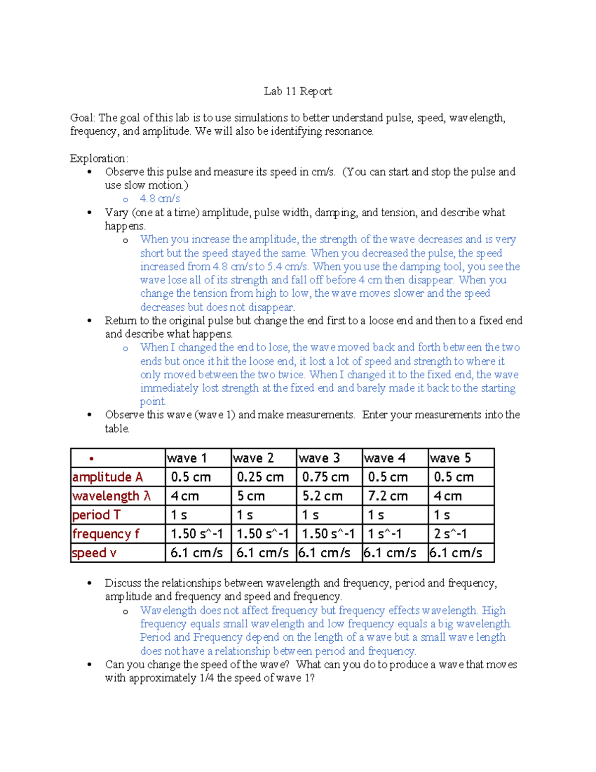 Physics 221 Lab 11 Report: Exploring Waves, Frequency & Resonance - Studocu
