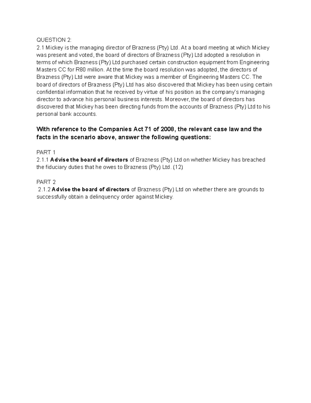 Case Study: Fiduciary Duties and Delinquency Orders in Companies Act ...