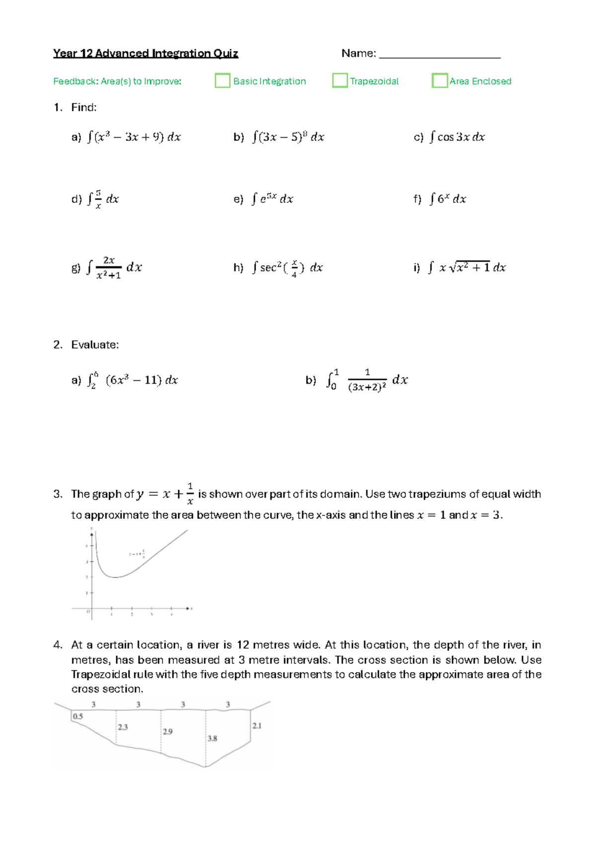Year 12 Advanced Integration Quiz Feedback: Areas for Improvement - Studocu