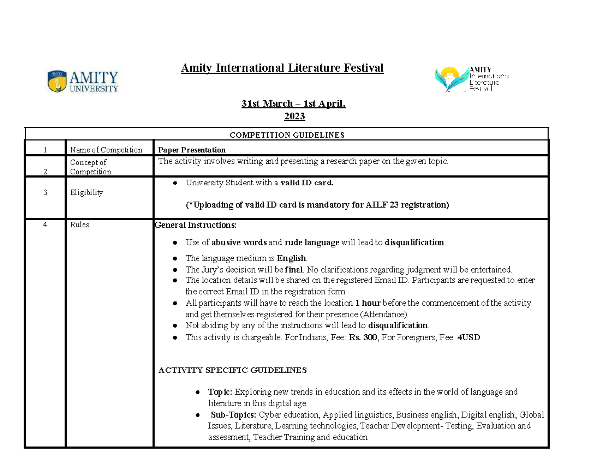 AILF 2023 Paper Presentation Competition Guidelines and Details - Studocu