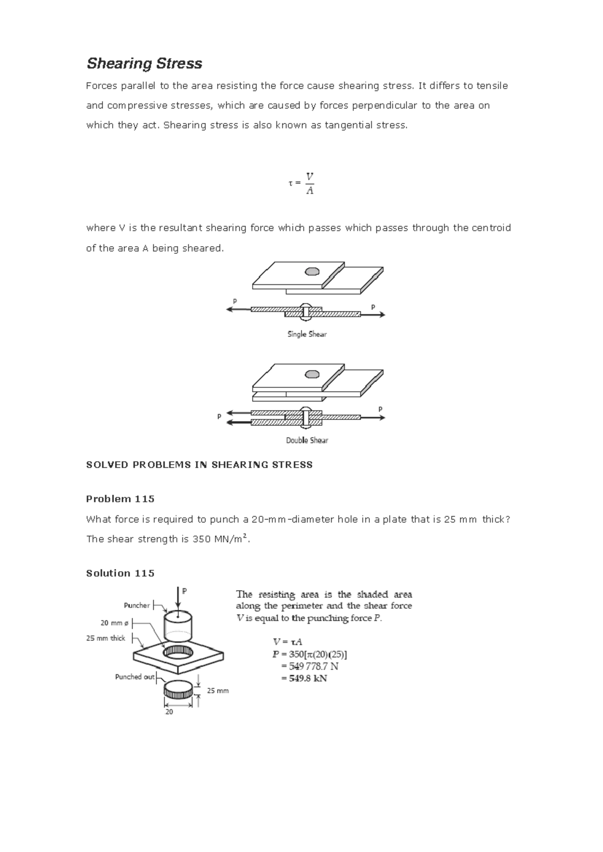 Shearing Stress Problems and Solutions - 1-2 Strength of Materials ...