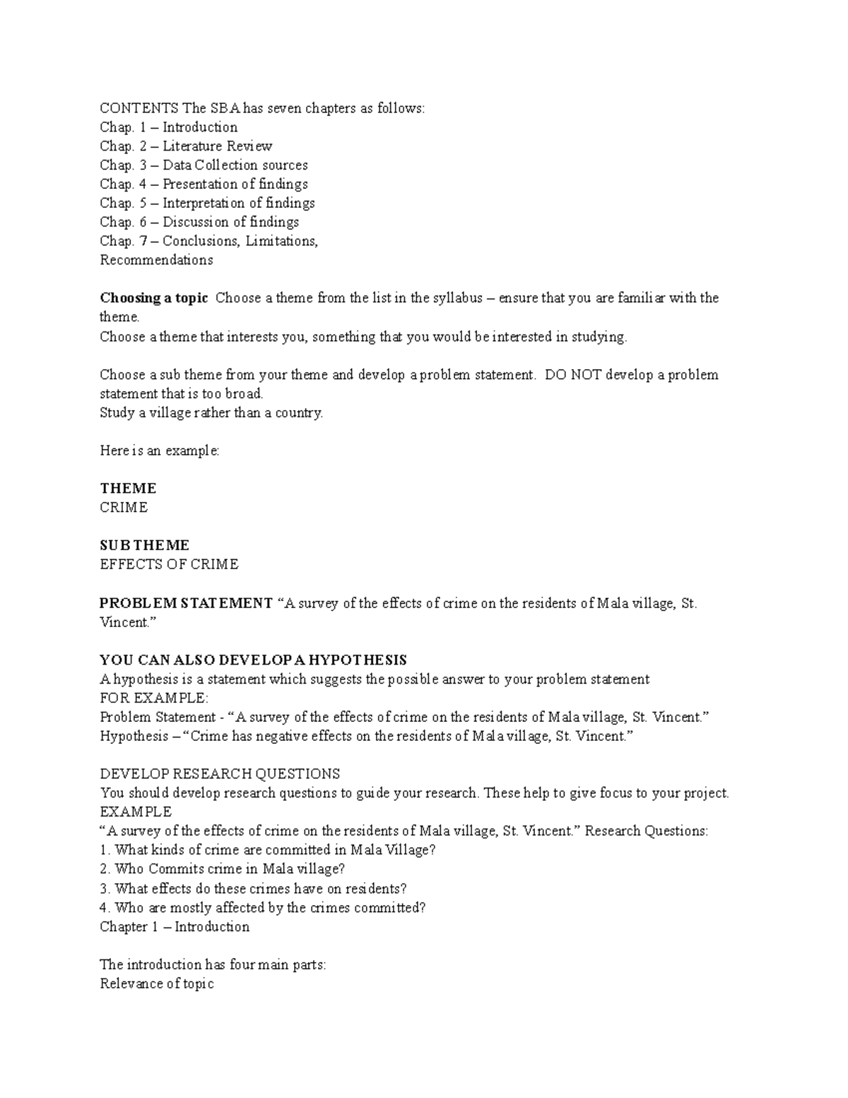 Caribbean Studies IA: SBA Template - Research Project Guide - Studocu