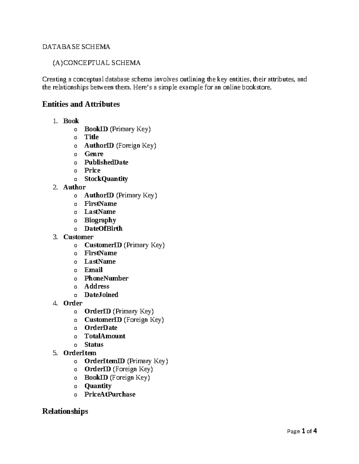 Database Schema - Logical AND Physical - DATABASE SCHEMA (A) CONCEPTUAL ...