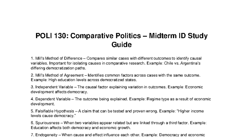 POLI 130: Comparative Politics Midterm ID Study Guide - Studocu