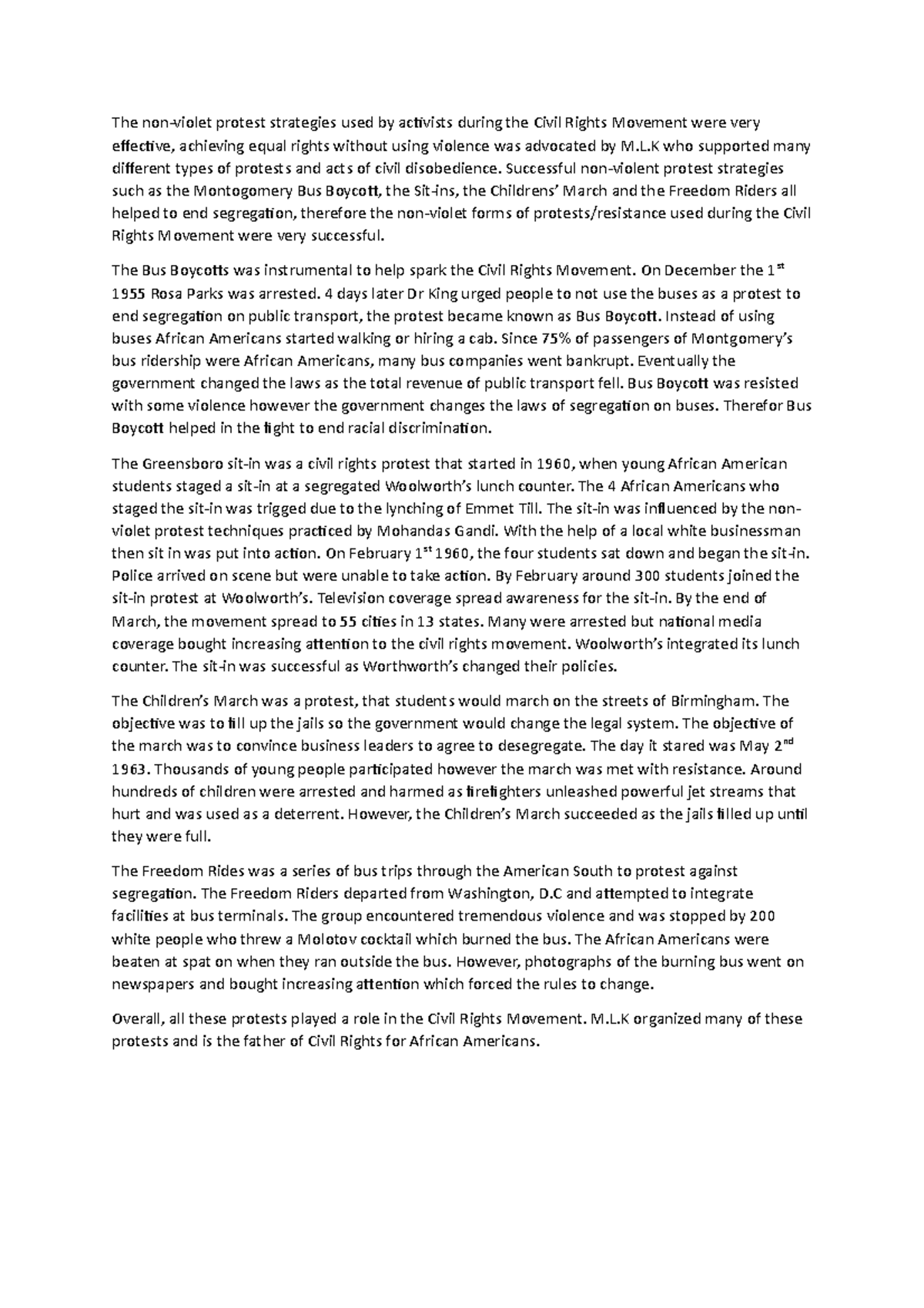 Civil Rights Movement: Key Non-Violent Protest Strategies - Studocu