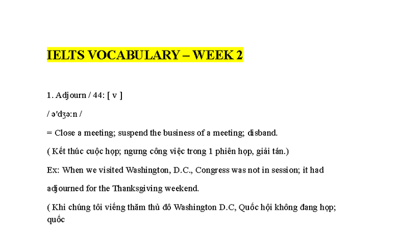 IELTS Vocabulary Study: Week 2 Terms and Definitions - Studocu