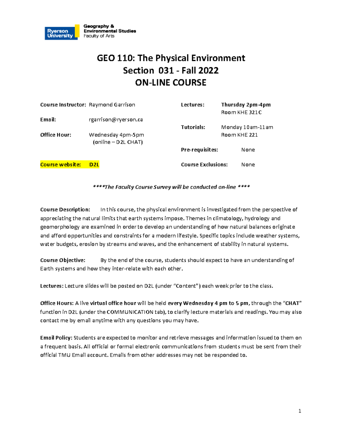 GEO 110 (31) - Fall 2022 Course Outline & Evaluation Details - Studocu
