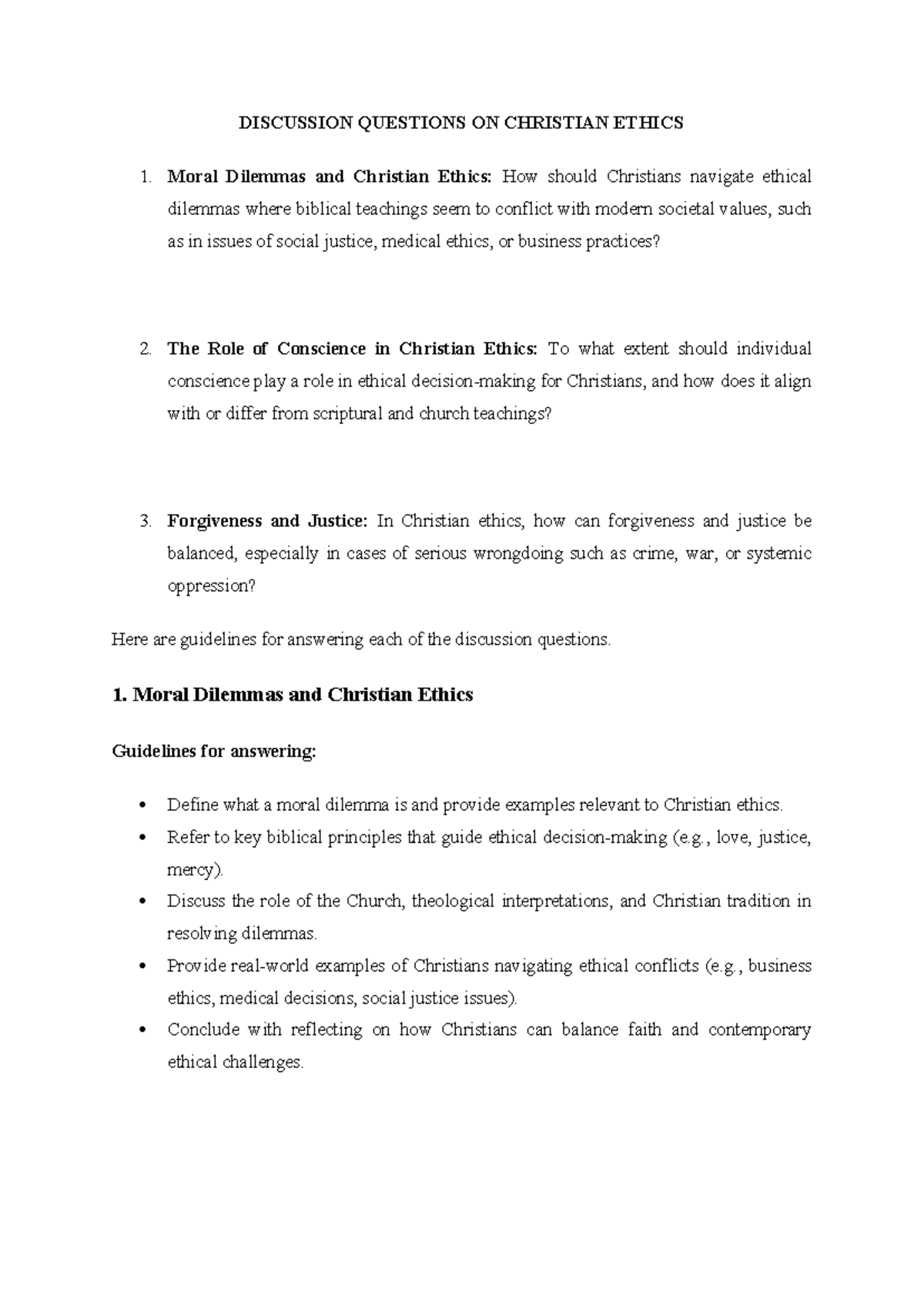 Discussion Questions on Christian Ethics: Navigating Moral Dilemmas ...