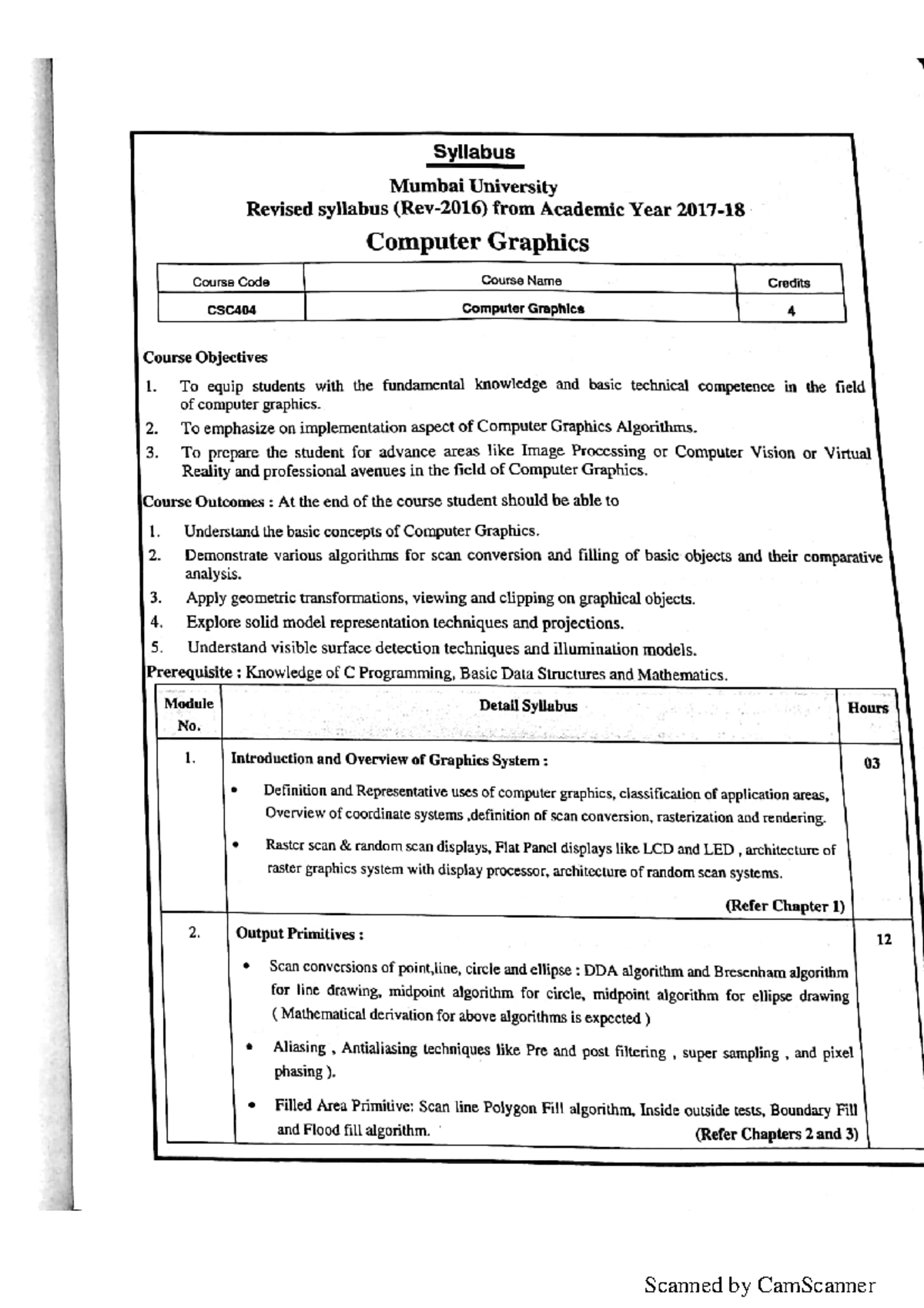 Computer Graphics Syllabus CSC404 - Mumbai University (Revised) - Studocu