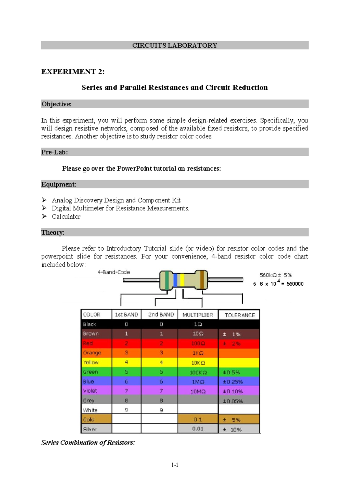 Online Lab2: Series & Parallel Resistors Experiment Overview - Studocu
