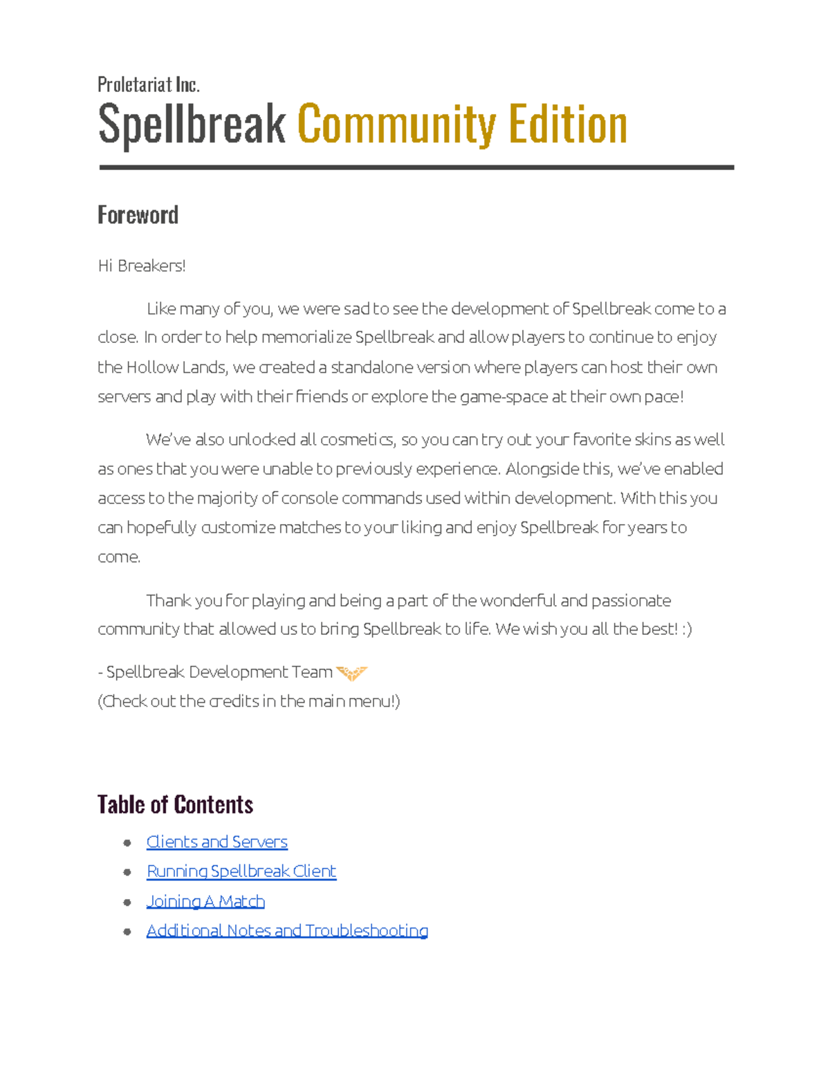 Readme First - Proletariat Inc. Spellbreak Community Edition Foreword ...