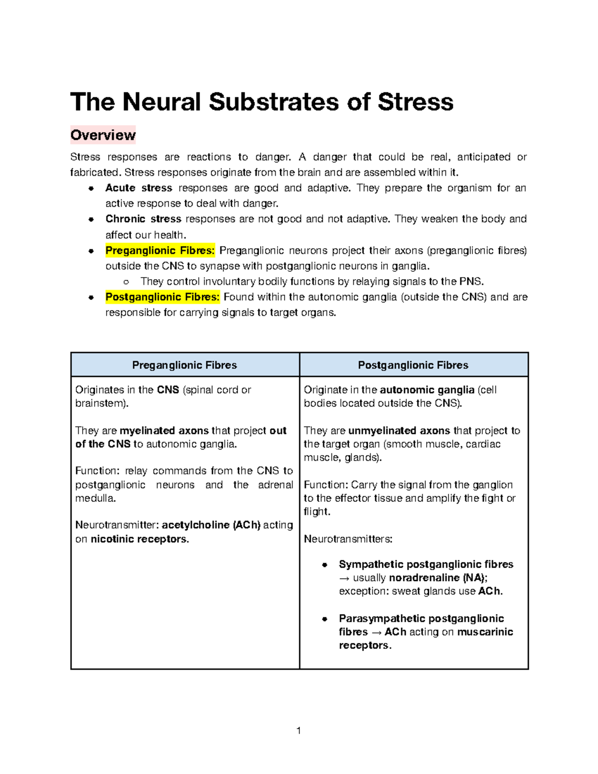NEUR2201 Overview of Neural Mechanisms in Stress Responses - Studocu