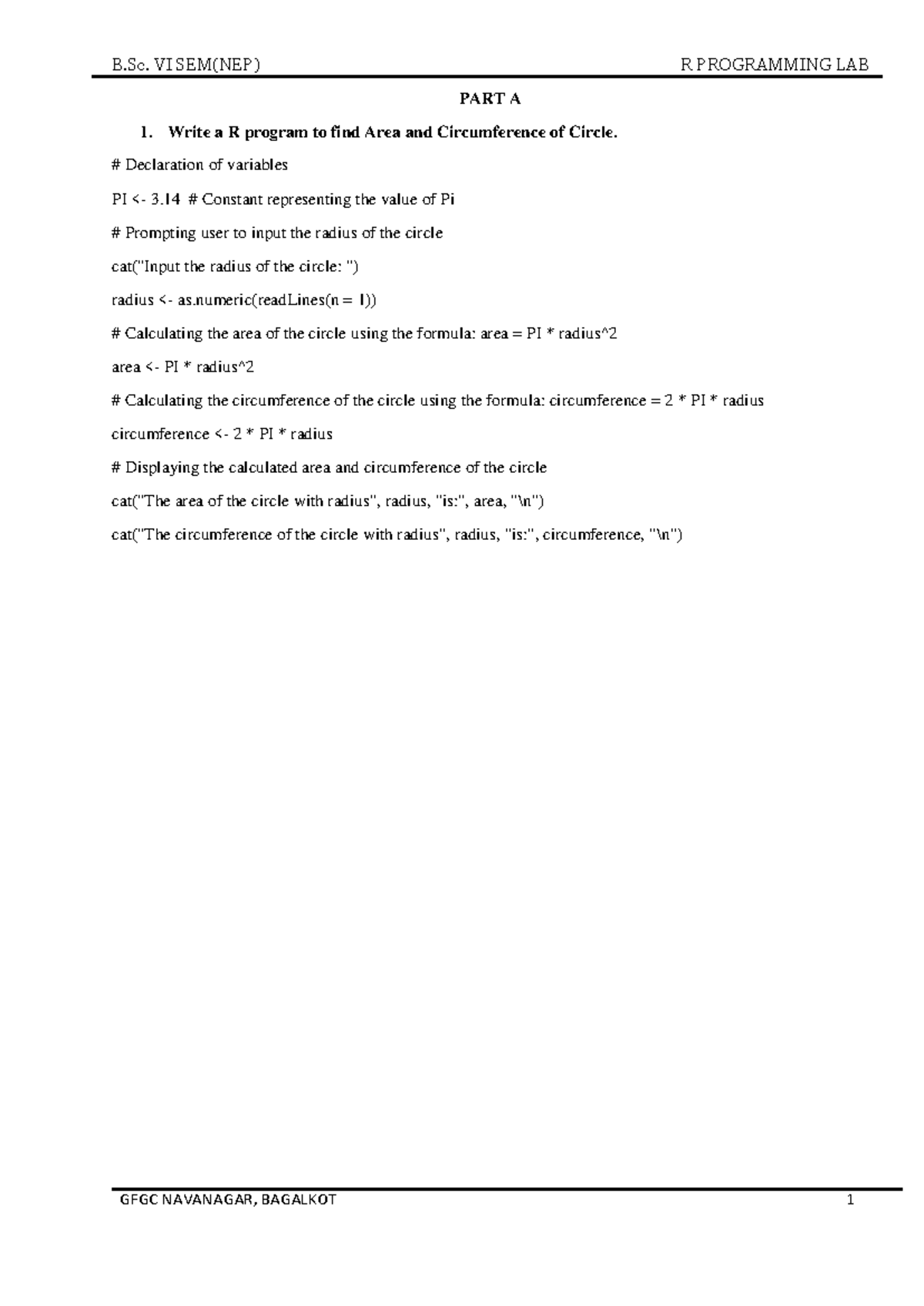 R Programming Lab Manual: Exercises and Implementations 23-24 - Studocu