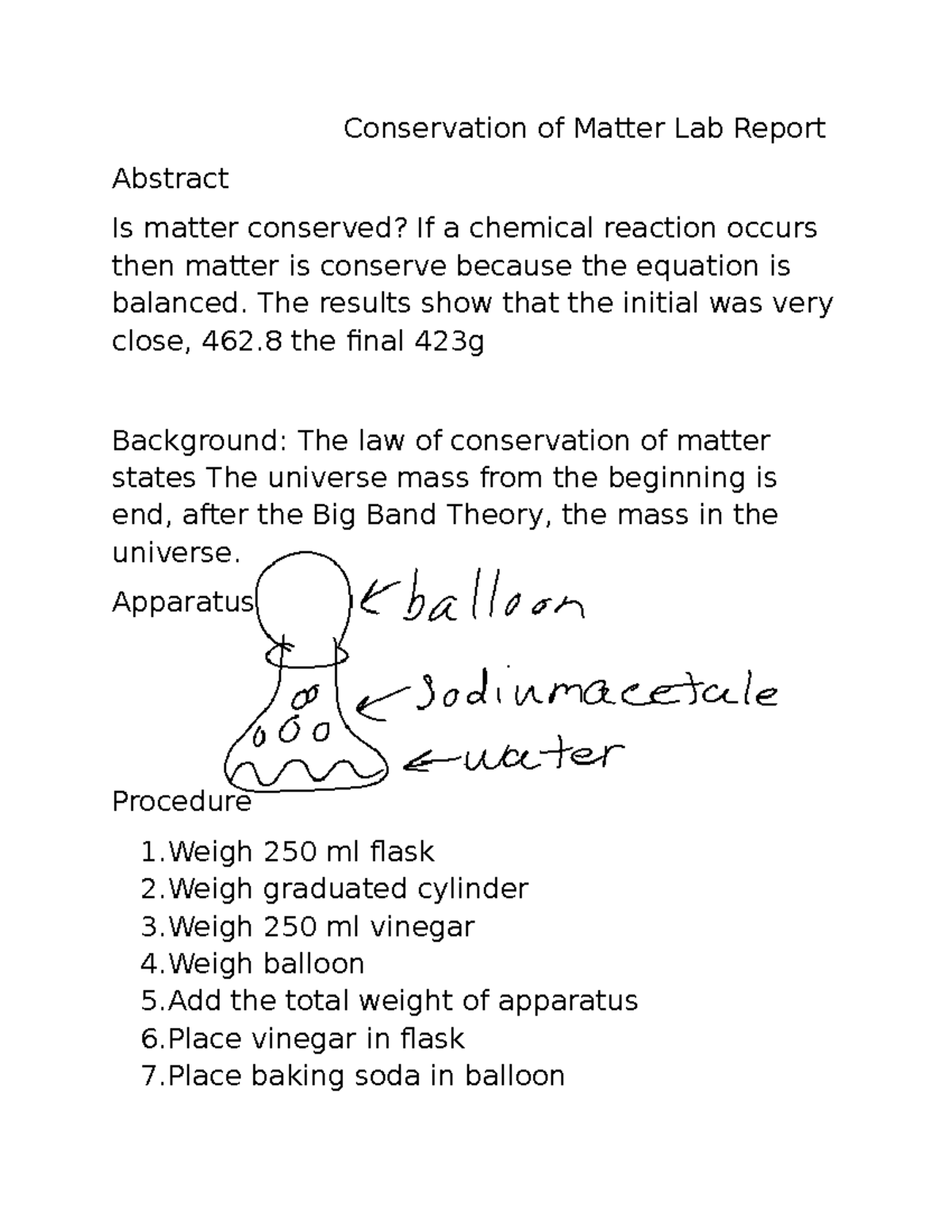 Conservation of Matter Lab Report: Analyzing Chemical Reactions - Studocu
