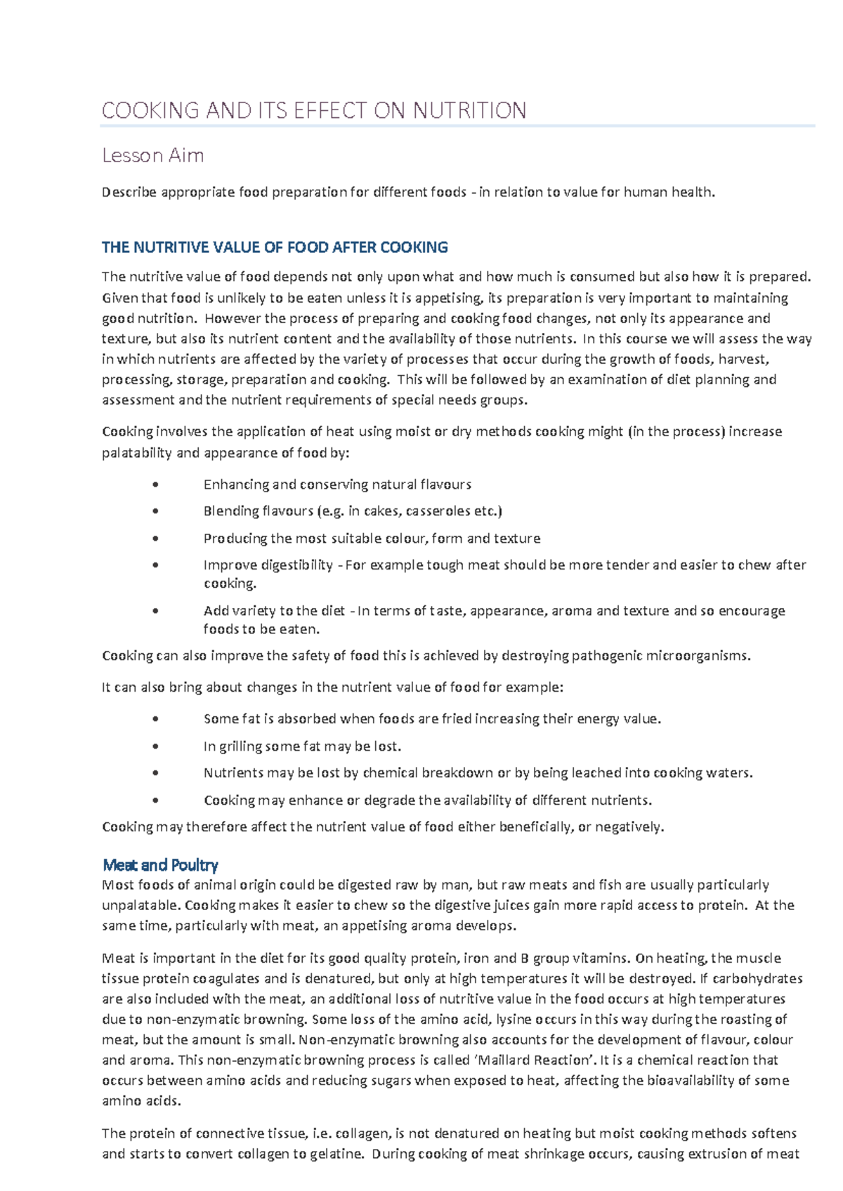 Cooking Effects on Nutritional Value - Lesson 1 & Assignment 1 (HN II ...