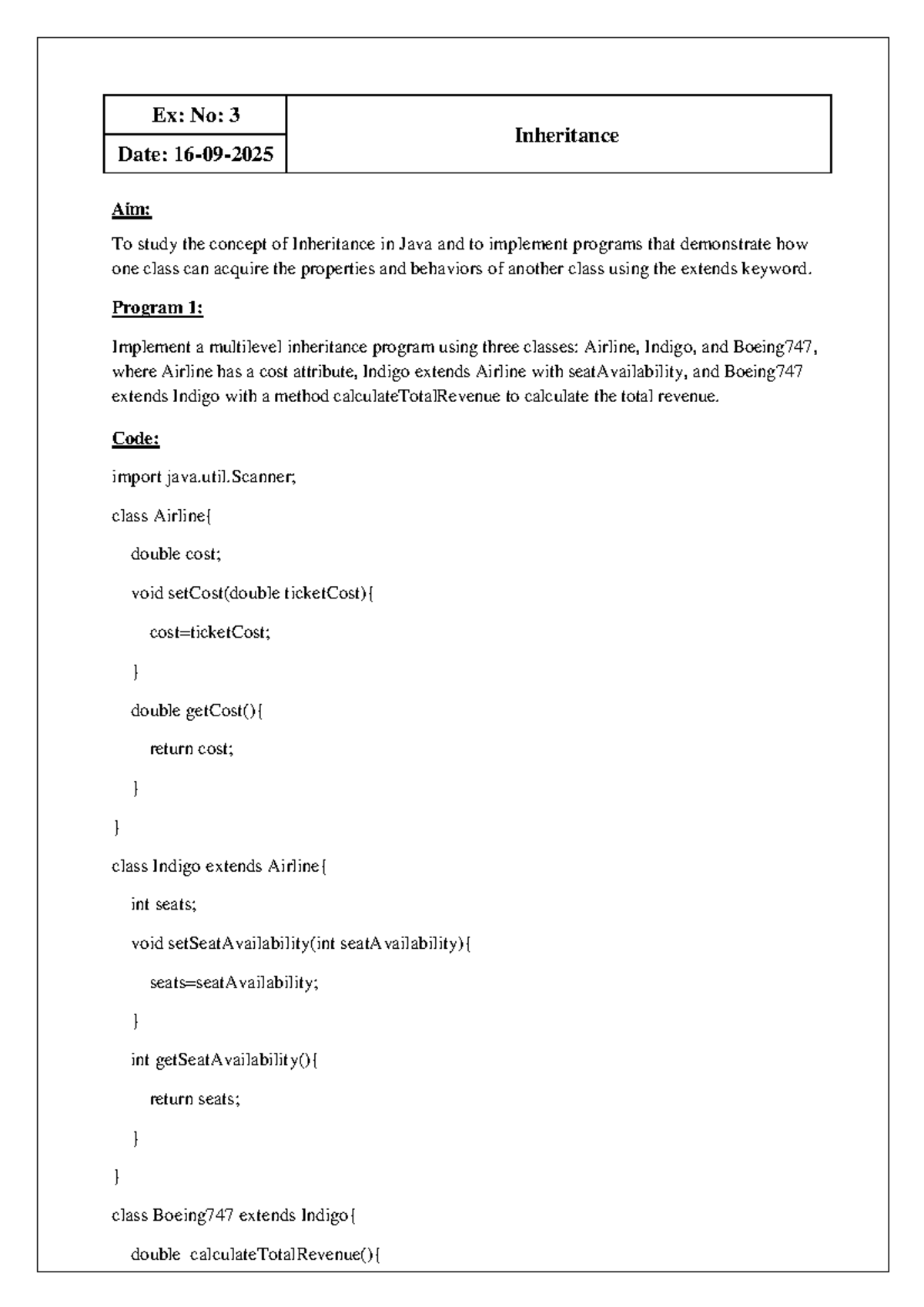 Inheritance in Java: Multilevel Example with OEIFJWEIF - Studocu