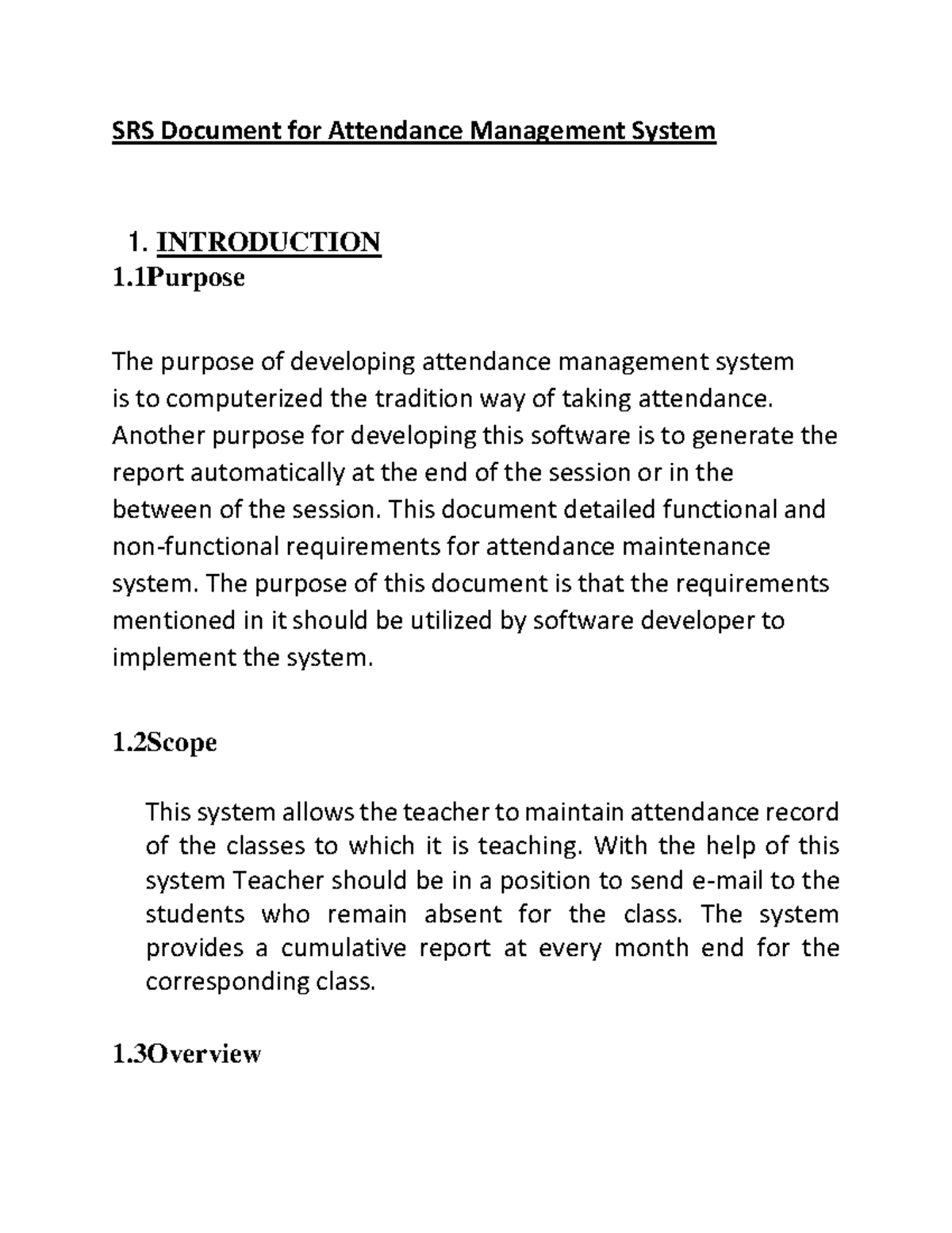 SRS Document for Attendance Management System (AMS) at University - Studocu