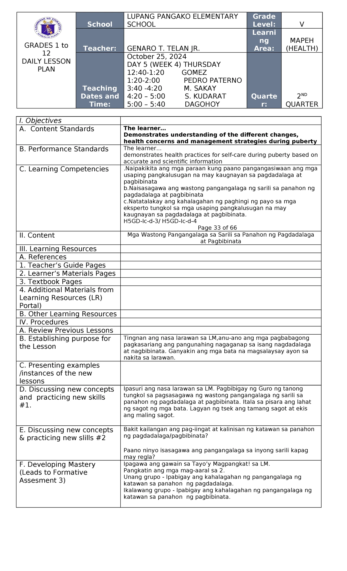 Q1 MAPEH Lesson Plan: Early Philippine Music & Arts (Grades 1-12) - Studocu