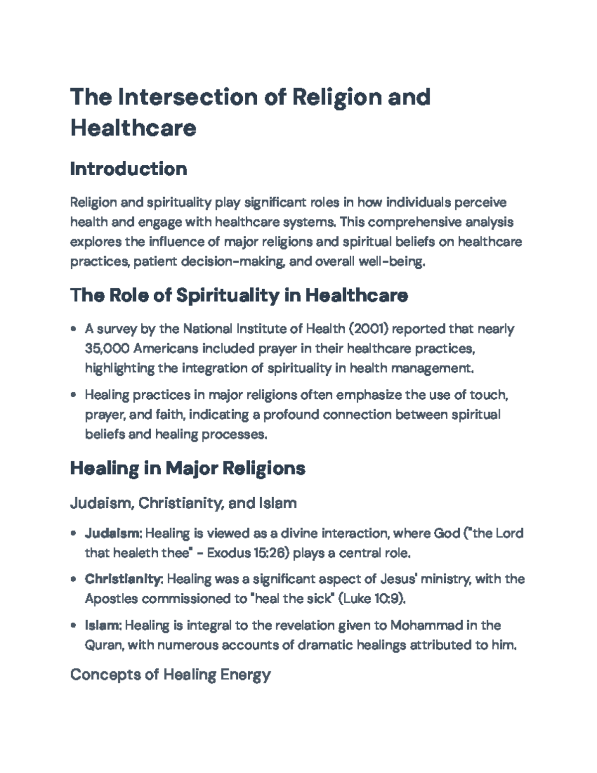 Religion's Role in Healthcare: A Cultural Analysis - The Intersection ...