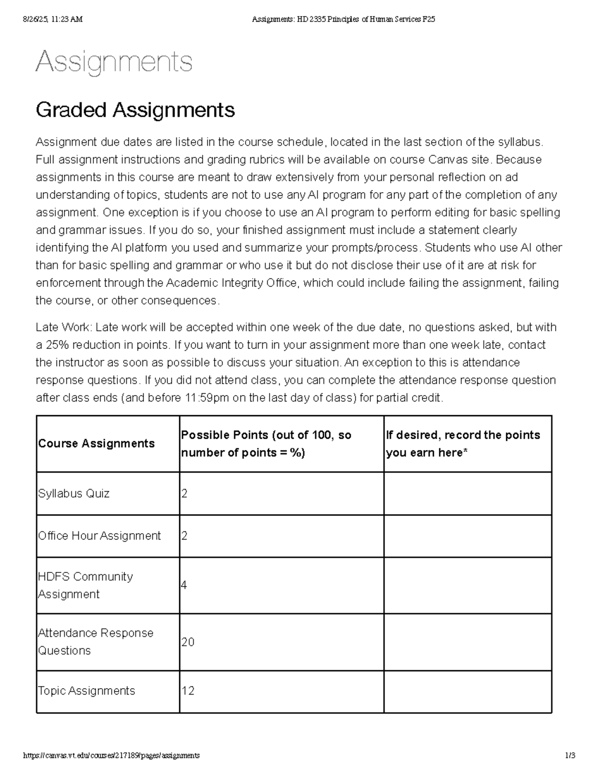 Assignments Overview for HD 2335 Principles of Human Services F25 - Studocu