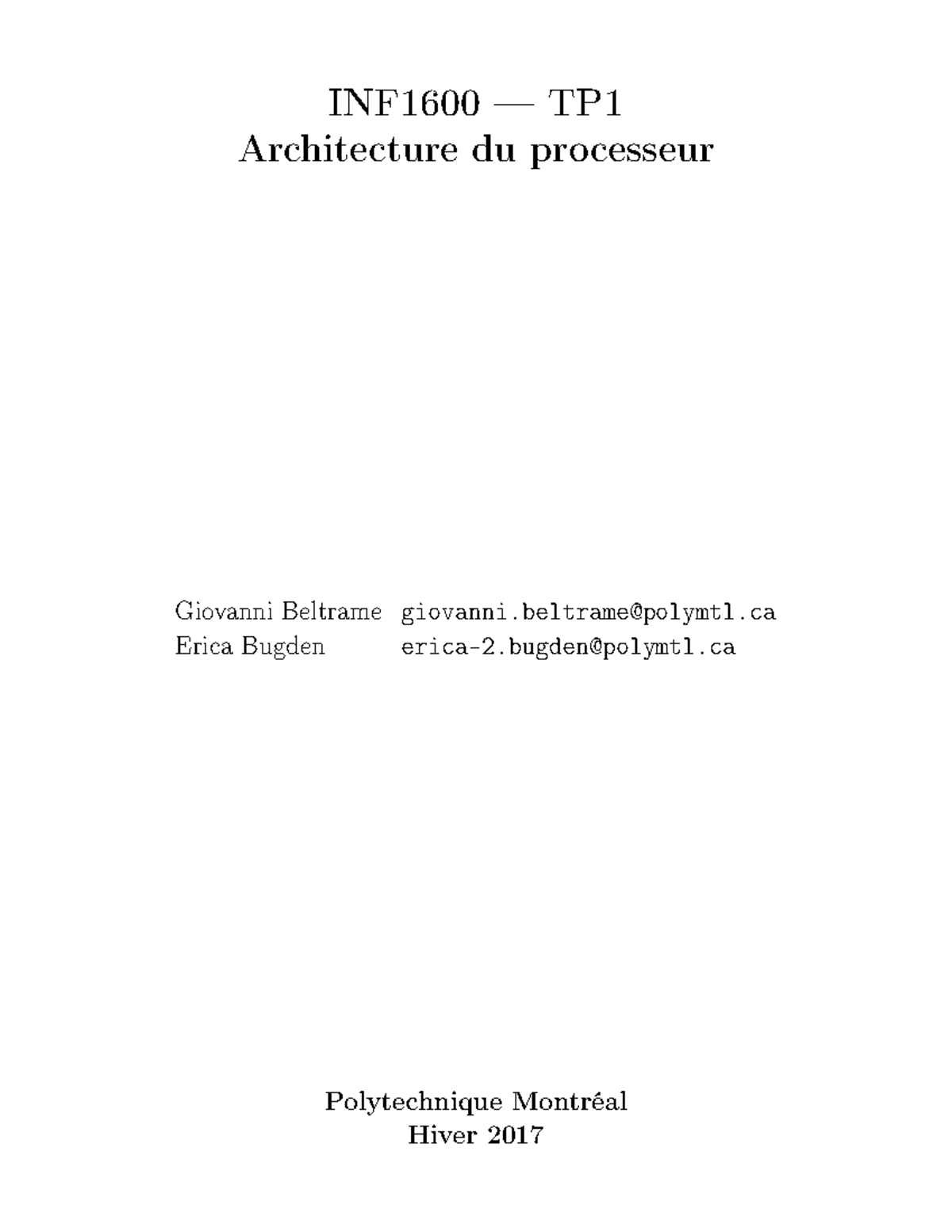 TP1 Hiver 2017 - Architecture du Processeur (INF1600) - Studocu