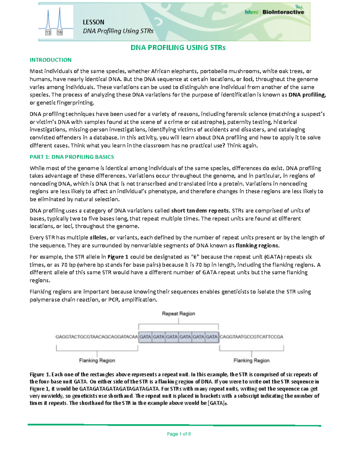 DNA-Profiling-Activity - DNA Profiling Using STRs DNA PROFILING USING STRs INTRODUCTION Most ...