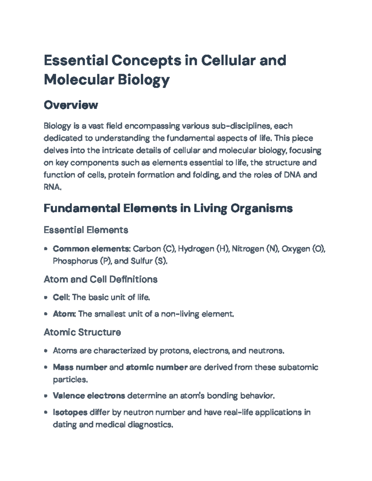Cellular and Molecular Biology: Key Concepts and Structures - Essential ...