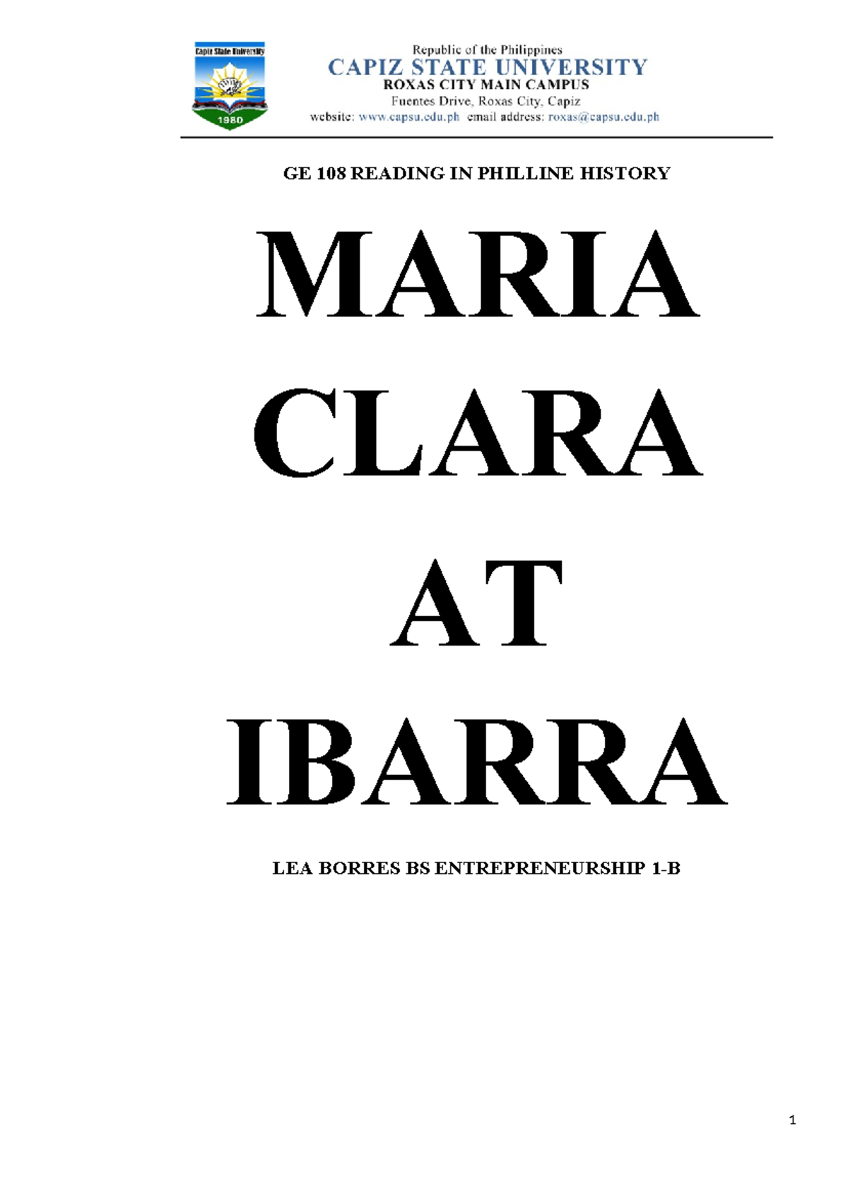GE 108: Summary of "Maria Clara at Ibarra" - Insights on Philippine ...