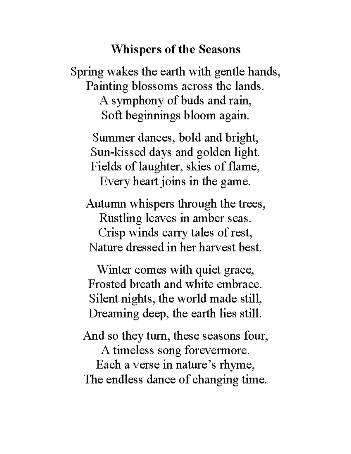 Seasons in Rhyme: A Poetic Journey Through Nature's Cycle - Studocu