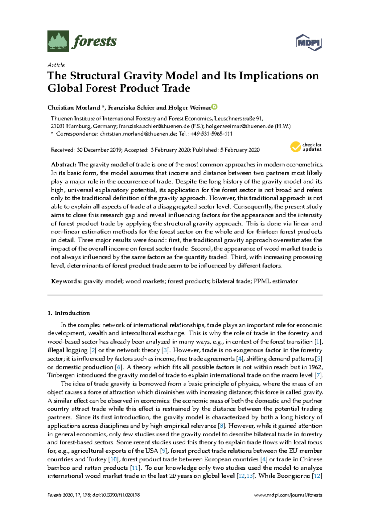 Structural Gravity Model: Insights on Global Forest Product Trade (FOR 11) - Studocu
