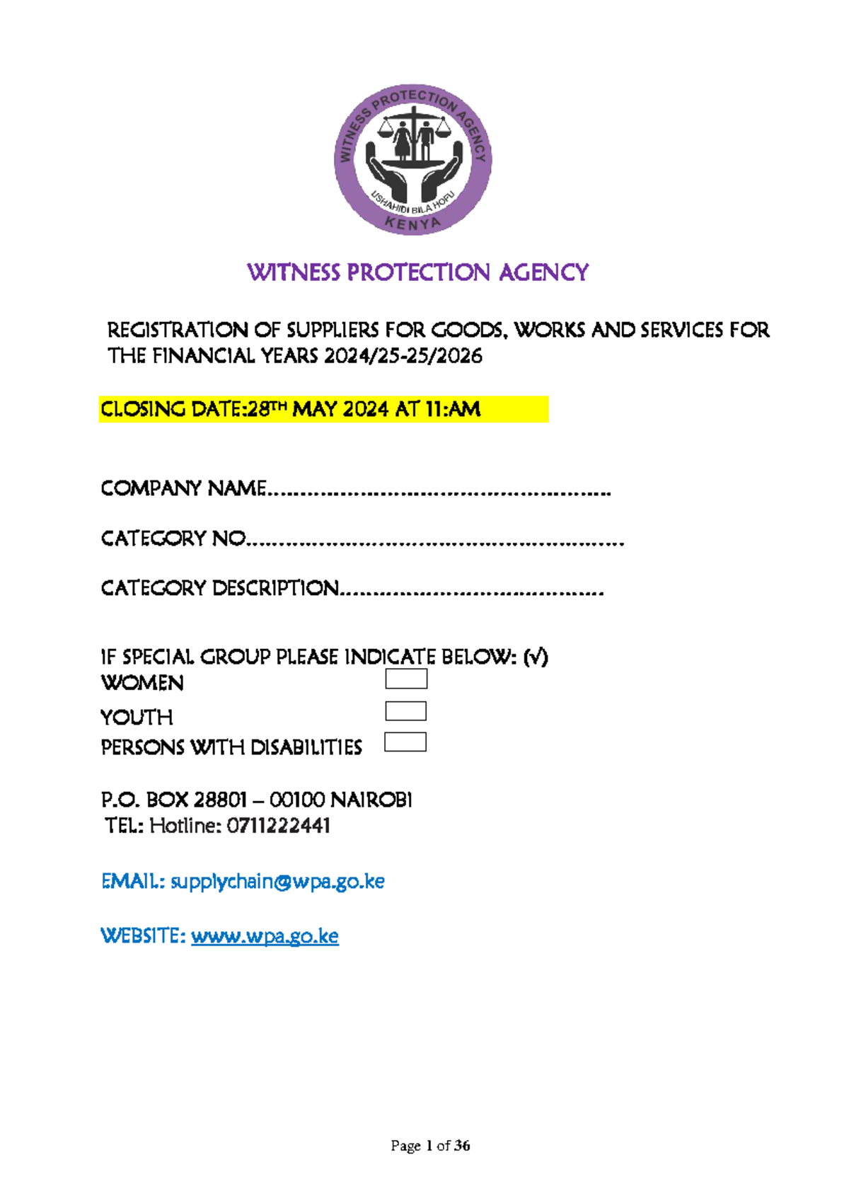 Invitation for Registration of Suppliers 2024-2026 - WITNESS PROTECTION ...