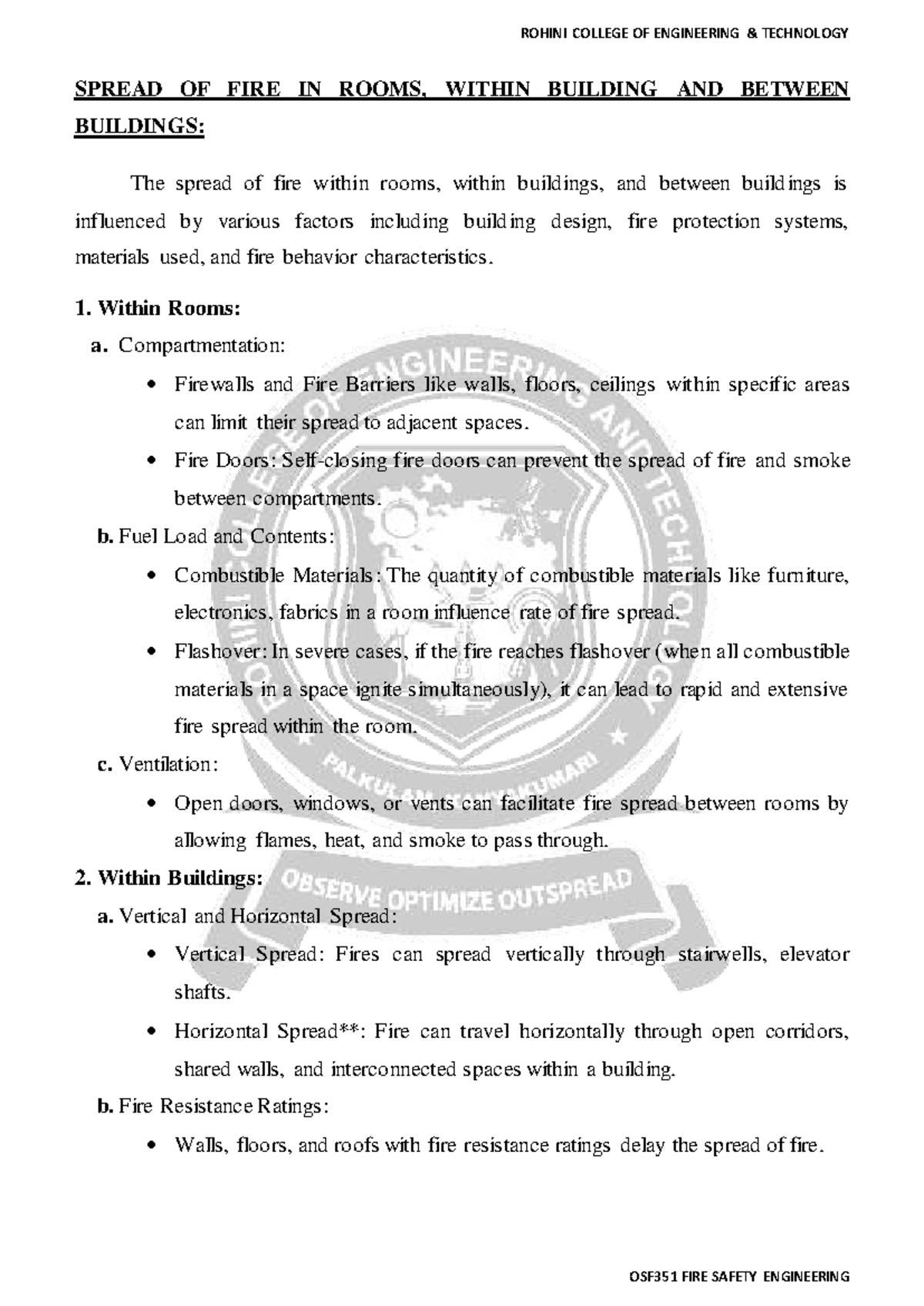 OSF351 FIRE SAFETY ENGINEERING: Spread of Fire in Rooms and Buildings ...