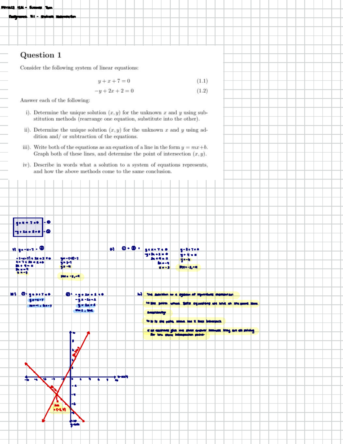 PHYSICS 1201 Summer Term Assignment: Solving Linear Equations - Studocu