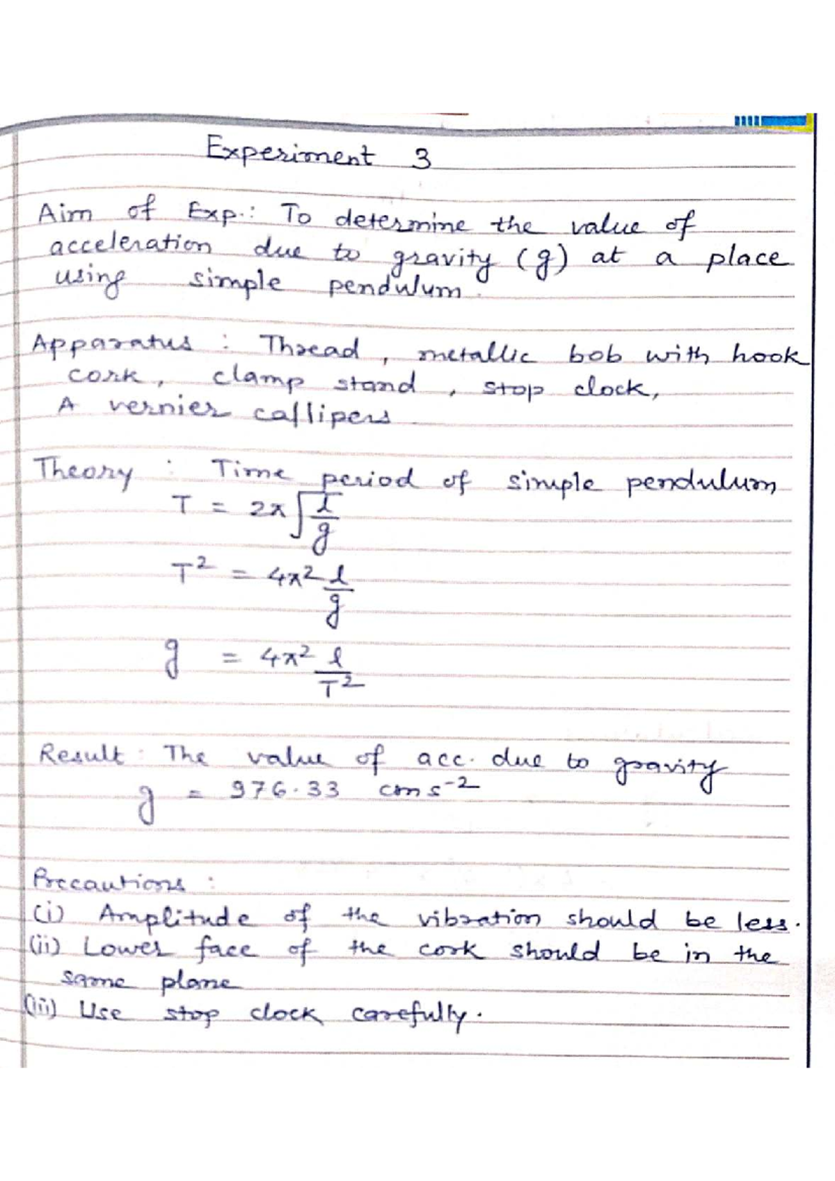 Experiment 3: Measuring Acceleration Due to Gravity (g) Using Pendulum ...