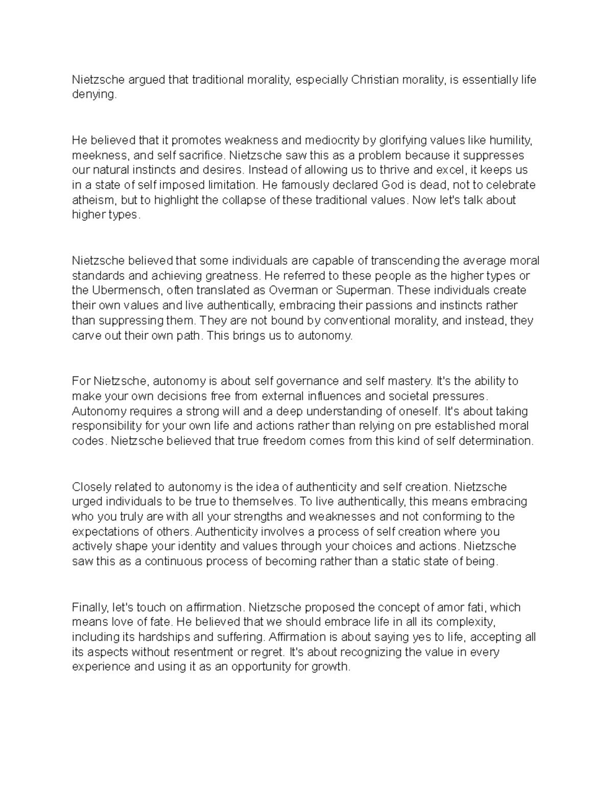 Nietzsche - Practice Essay on Morality, Autonomy, and Authenticity ...