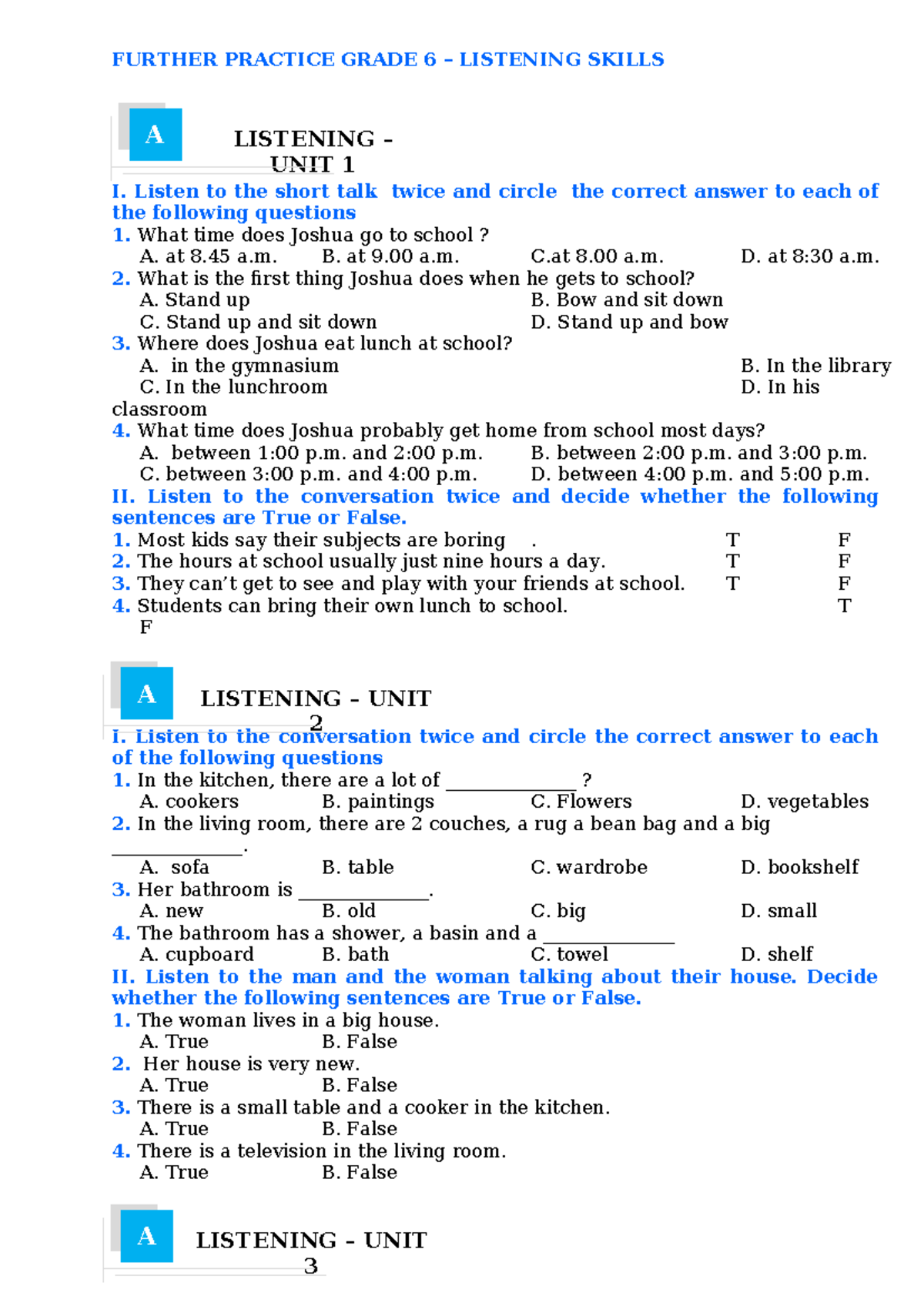 Listening Skills - Daily Practice for Grade 6 (Unit 16) - Studocu