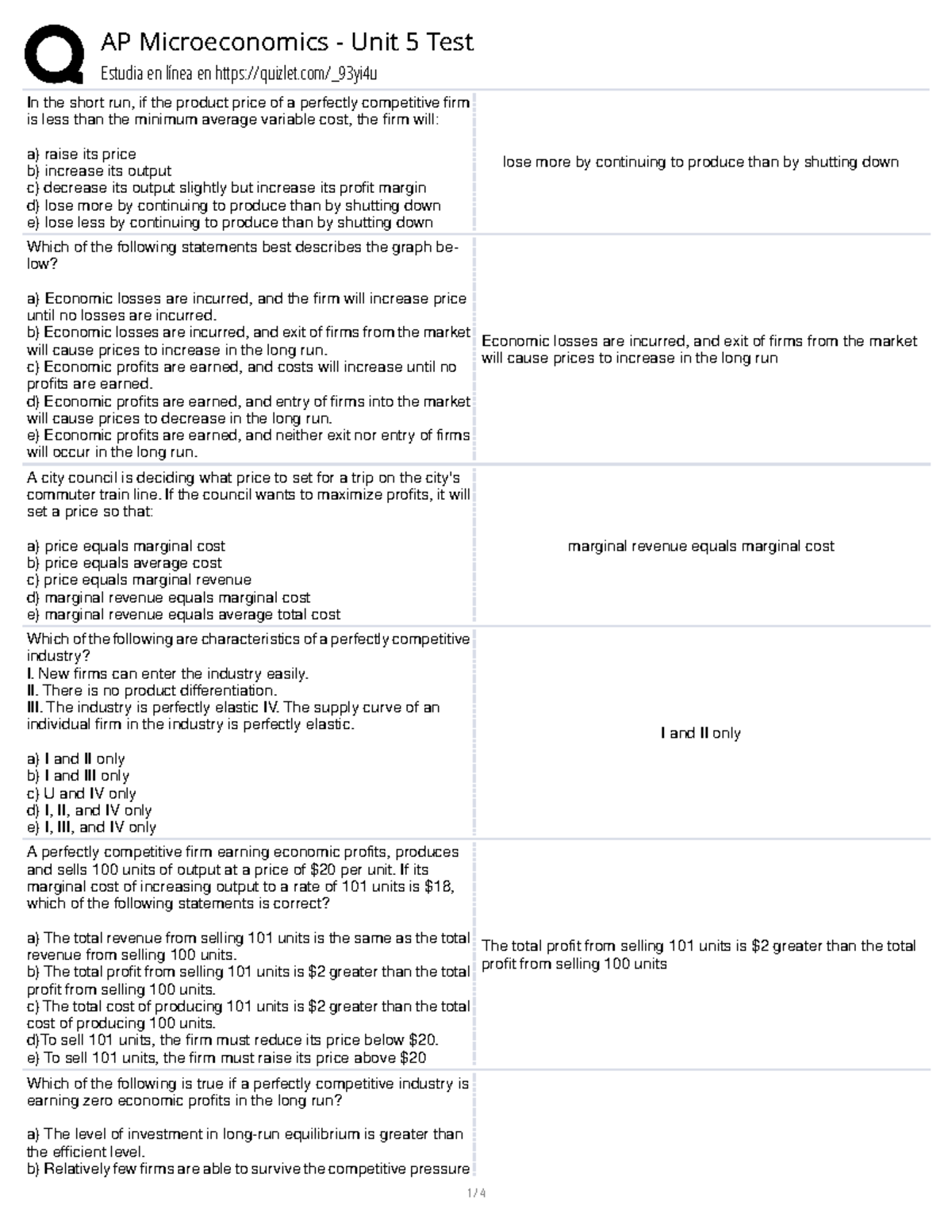 Economics Unit 5 Study Notes - Perfect Competition Analysis - Studocu