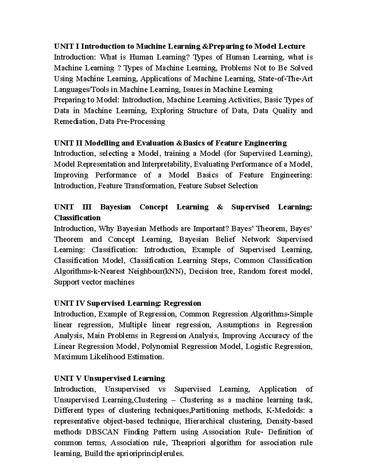 UNIT I ML - Machine Learning Lecture Notes and Concepts - Studocu