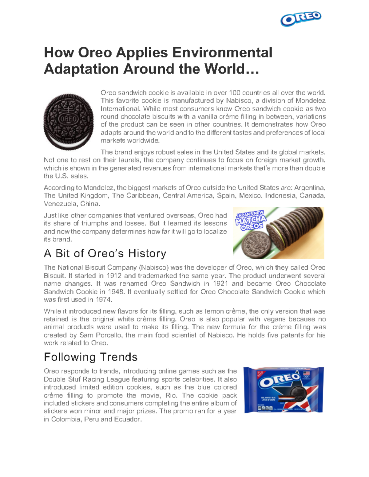 Case Study - Oreo's Global Adaptation Strategies & Success - Studocu