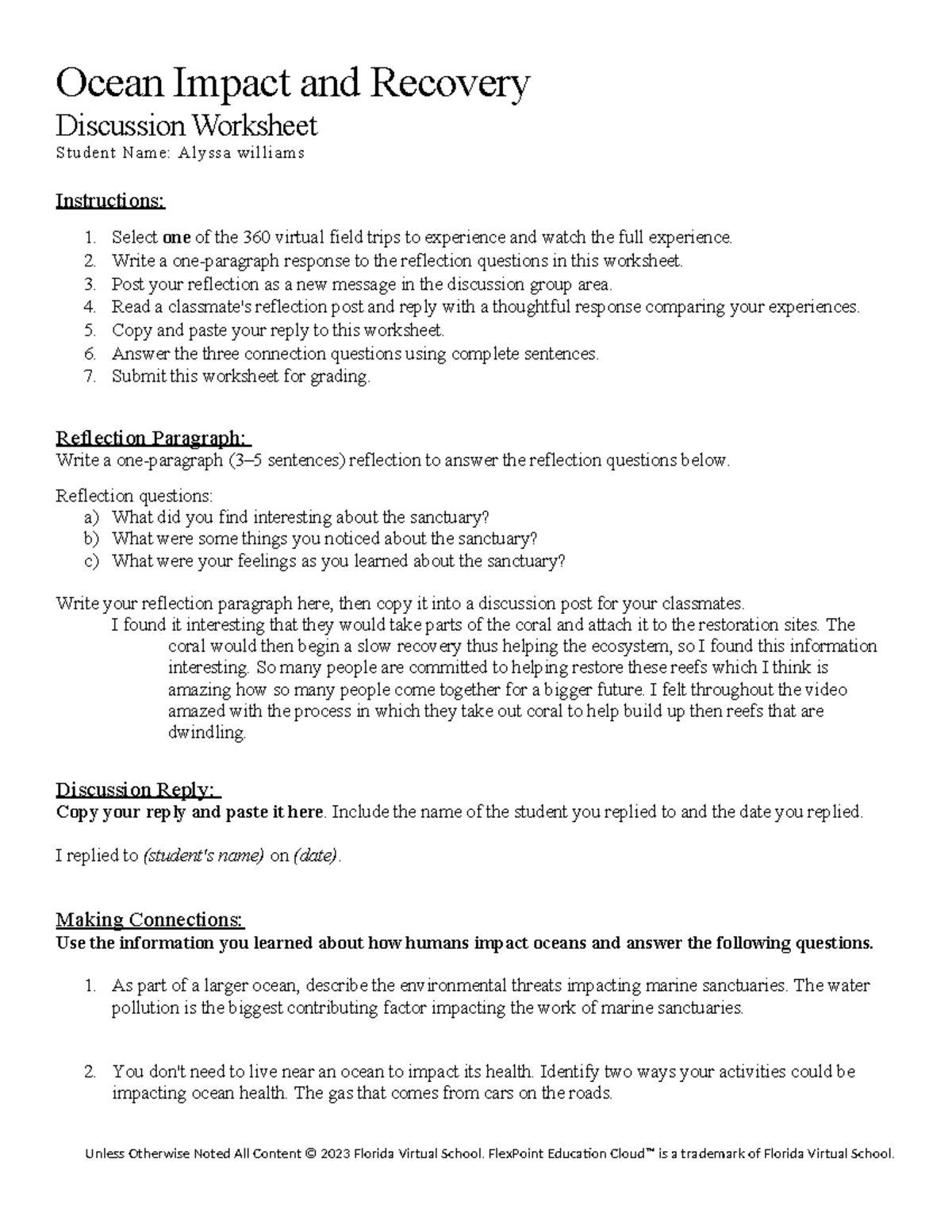 03 05 Ocean Impact Discussion Worksheet and Reflection Activity - Studocu