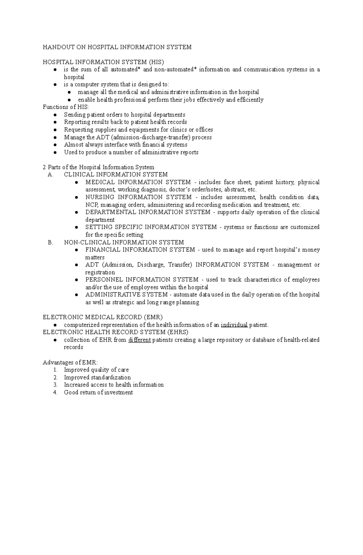 106145962 LESSON 9 Hospital Information System Hand Out - HANDOUT ON ...