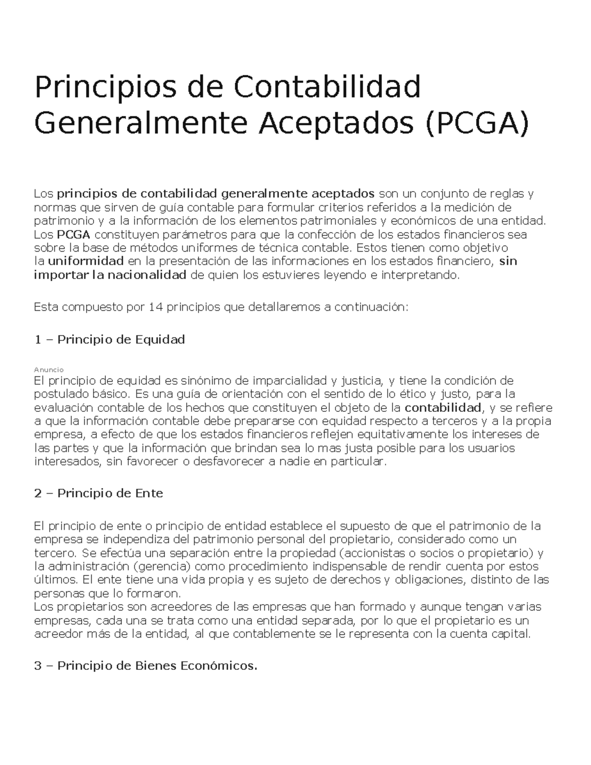 Principios de Contabilidad Generalmente Aceptados - Los PCGA ...