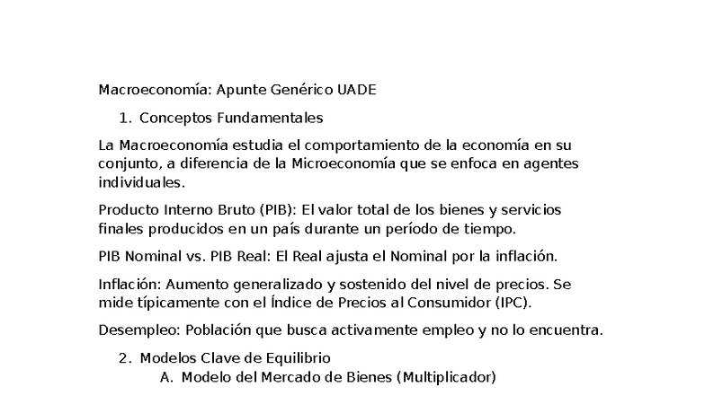 Resumen de Macroeconomía UADE 2025: Conceptos y Modelos Clave - Studocu
