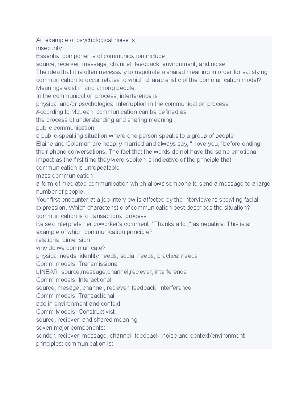 COMS 101 (65) - Lecture Notes - An example of psychological noise is ...
