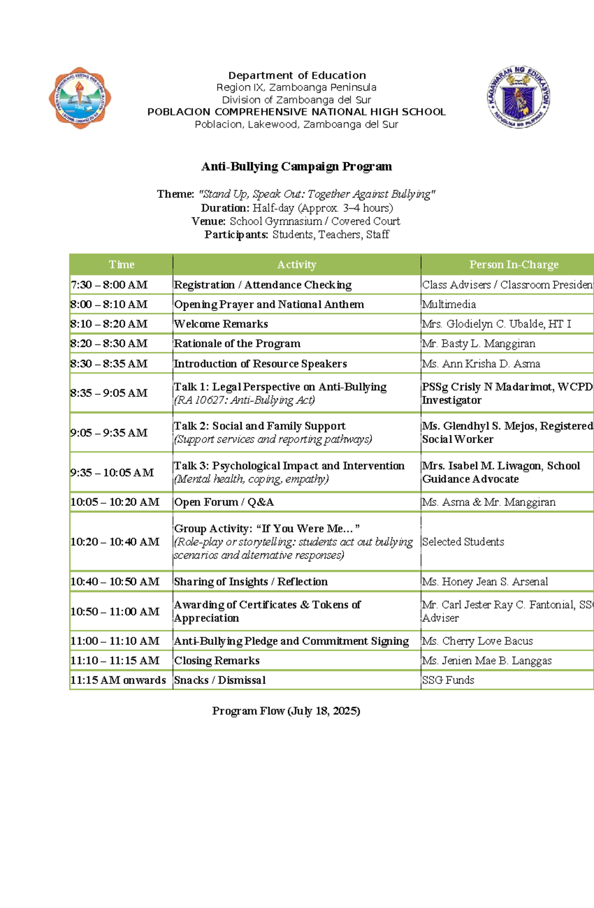 Campaign Program: Up, Speak Out - Together Against Bullying (2025 ...